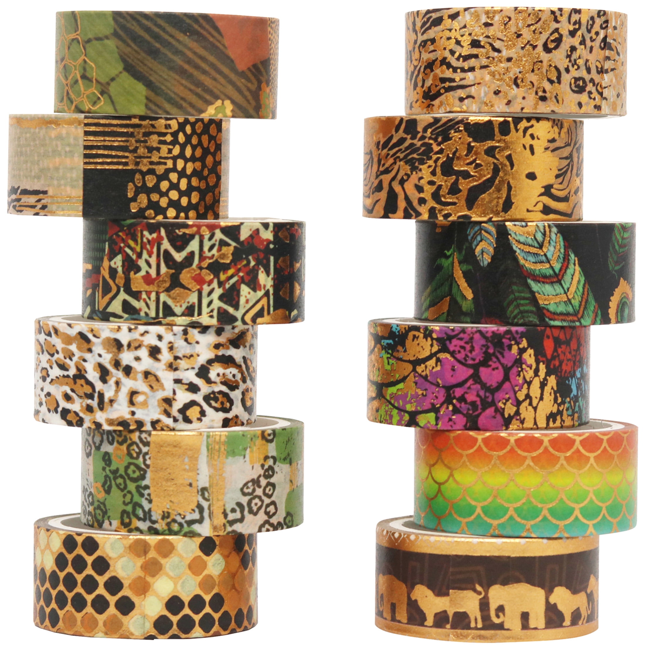 YUBX Wild Animals Washi Tape Set 12 Rolls Gold Foil African Migration ...