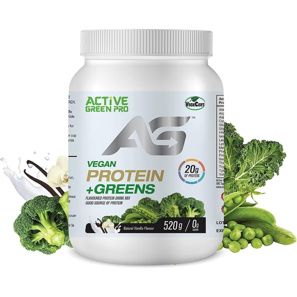 Active Green Pro Vegan Protein Powder (Vanilla Flavour) 520g - Walmart.ca