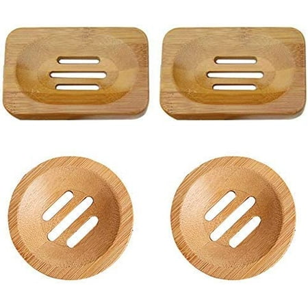 SHTUUYINGG Bamboo Soap Dishes 4 Pcs Natural Wooden Soap Box Small Soap ...