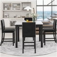 5-Piece Counter Table Set: Square Faux Marble Dining Table & 4 Black ...
