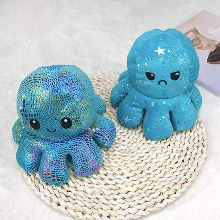 Reversible luminous octopus plush toy, mini cute double-sided flip ...