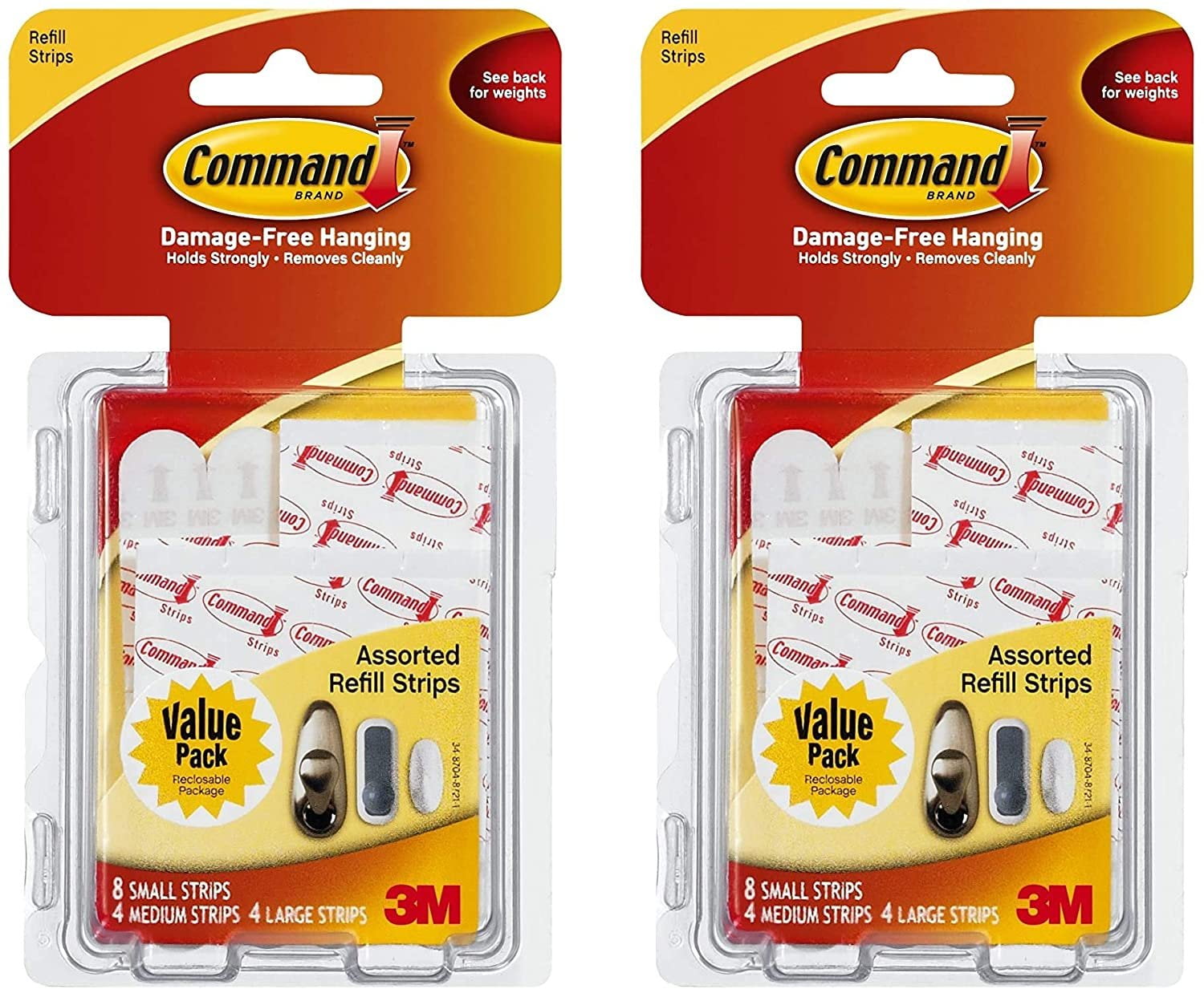 Command Refill Strips, White, 8 Small, 4 Medium, 4 Large/Pack - 2 Pack ...