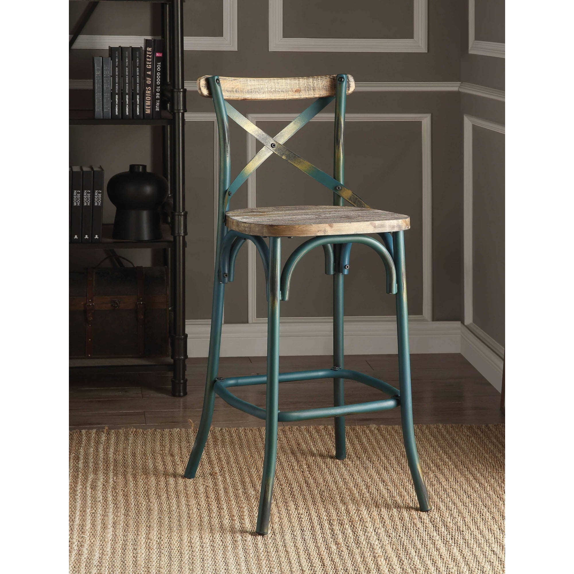 Antique Turquoise & Oak Wood Bar Chair - Walmart.com