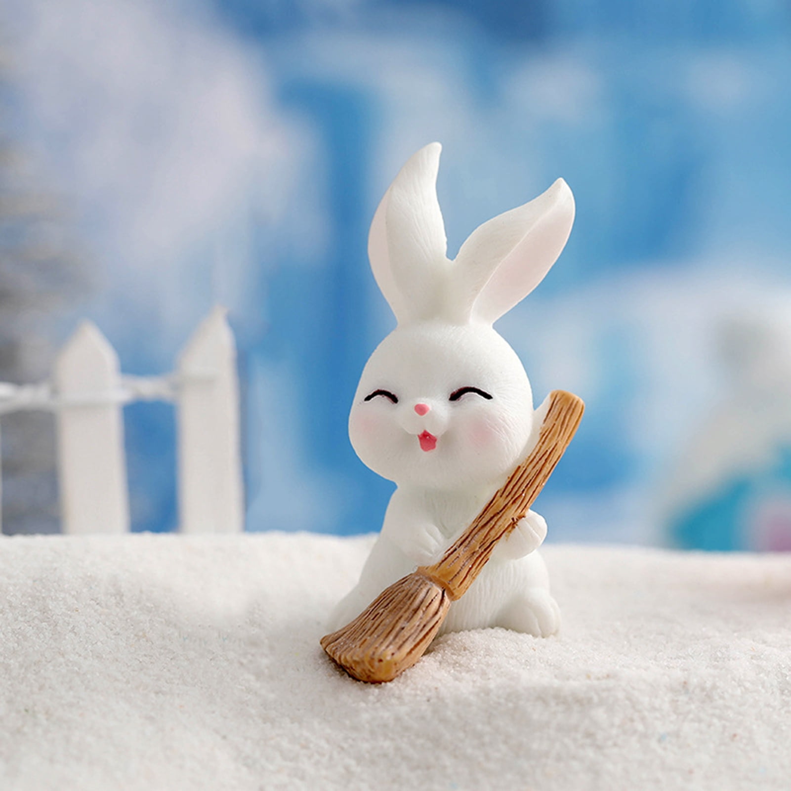 Happy Date Mini Bunny Character Figurines Microscopic Snow Scene Rabbit ...