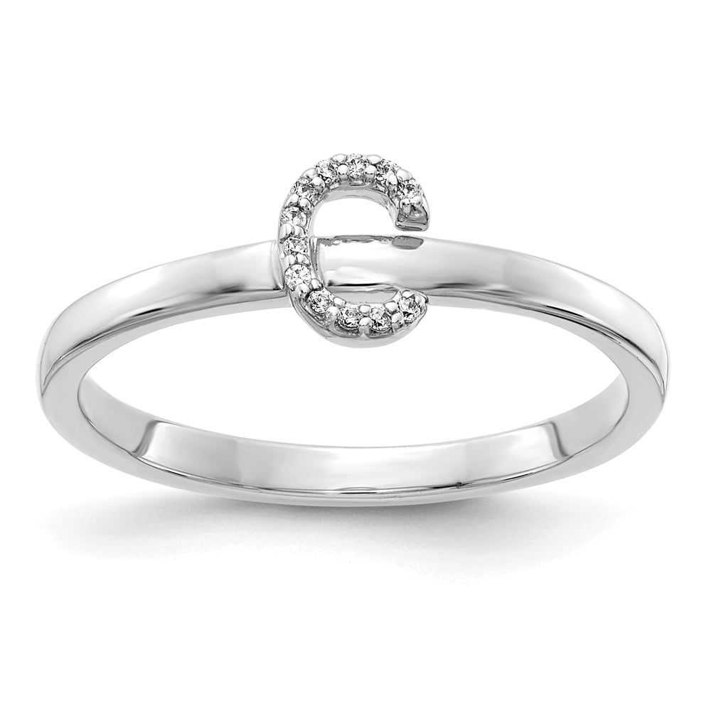 AA Jewels - Solid 14k White Gold Diamond Initial Letter C Ring Band ...