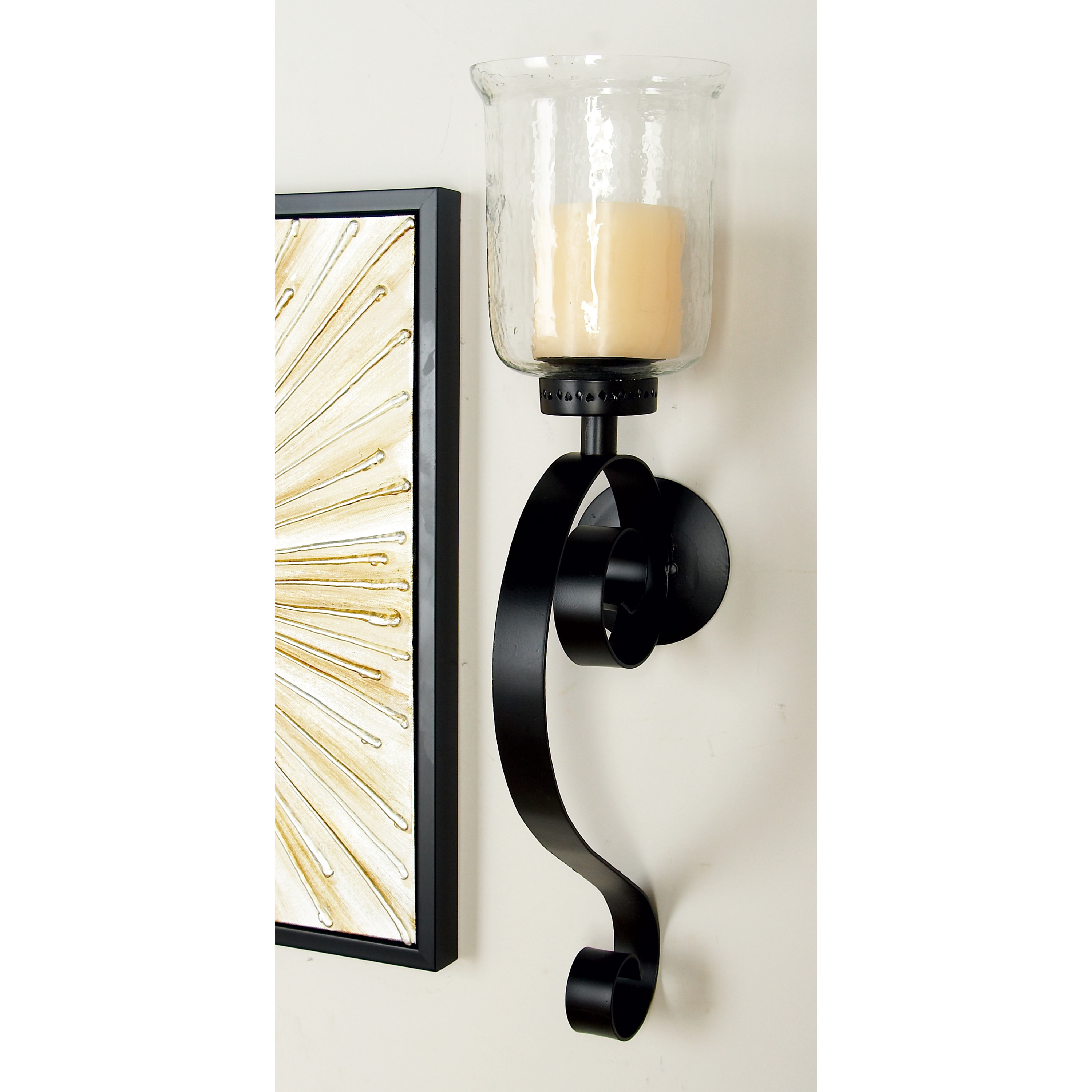 DecMode Black Metal Scroll Handmade Pillar Wall Sconce - Walmart.com