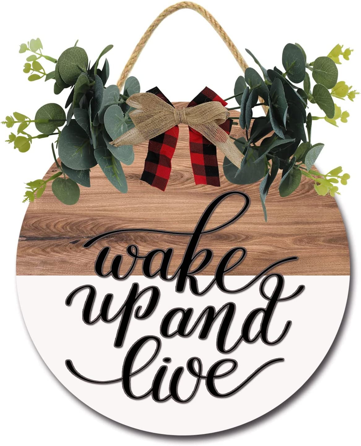Eveokoki 11" Rustic Sign Wake Up And Live Sign Door Decor Wooden Front ...