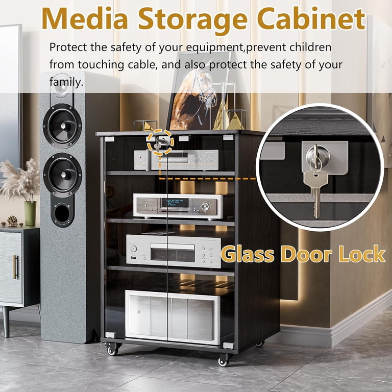 Small Audio Cabinets With Glass Doors Media Cabinet 5 Tier Stereo