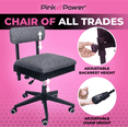 Pink Power Sewing Chair with Wheels and Adjustable Back Support ...