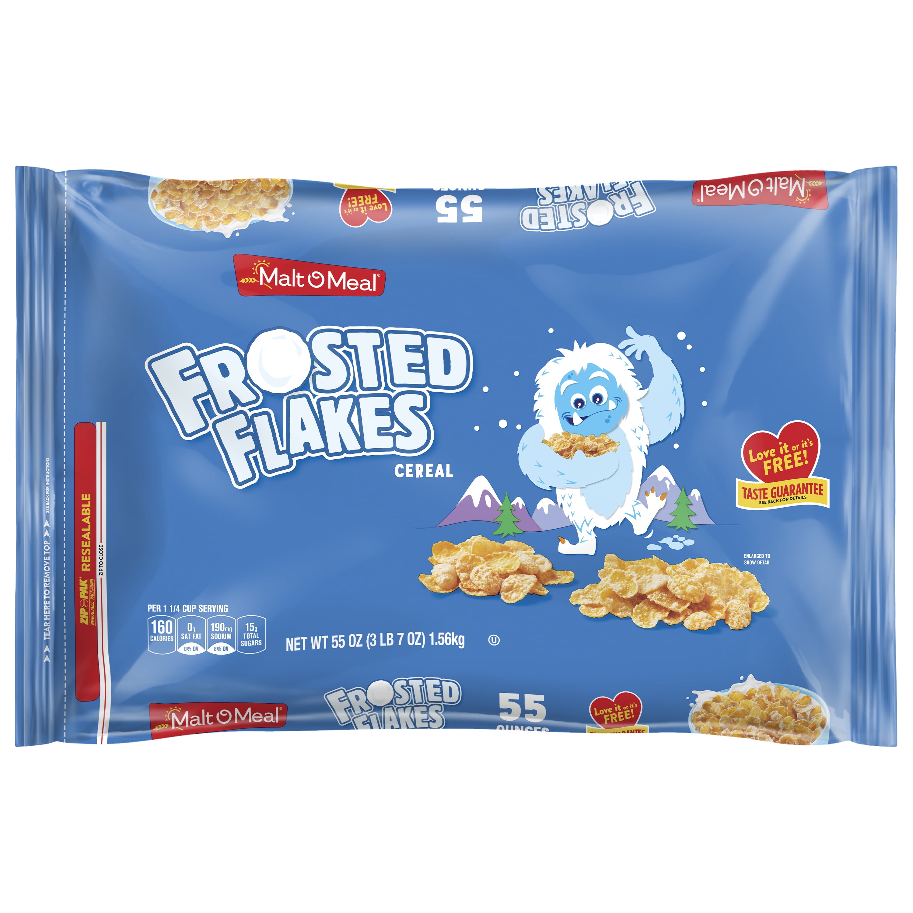 Malt-O-Meal Frosted Flakes Cereal, Frosty Flakes Breakfast Cereal, 55 ...