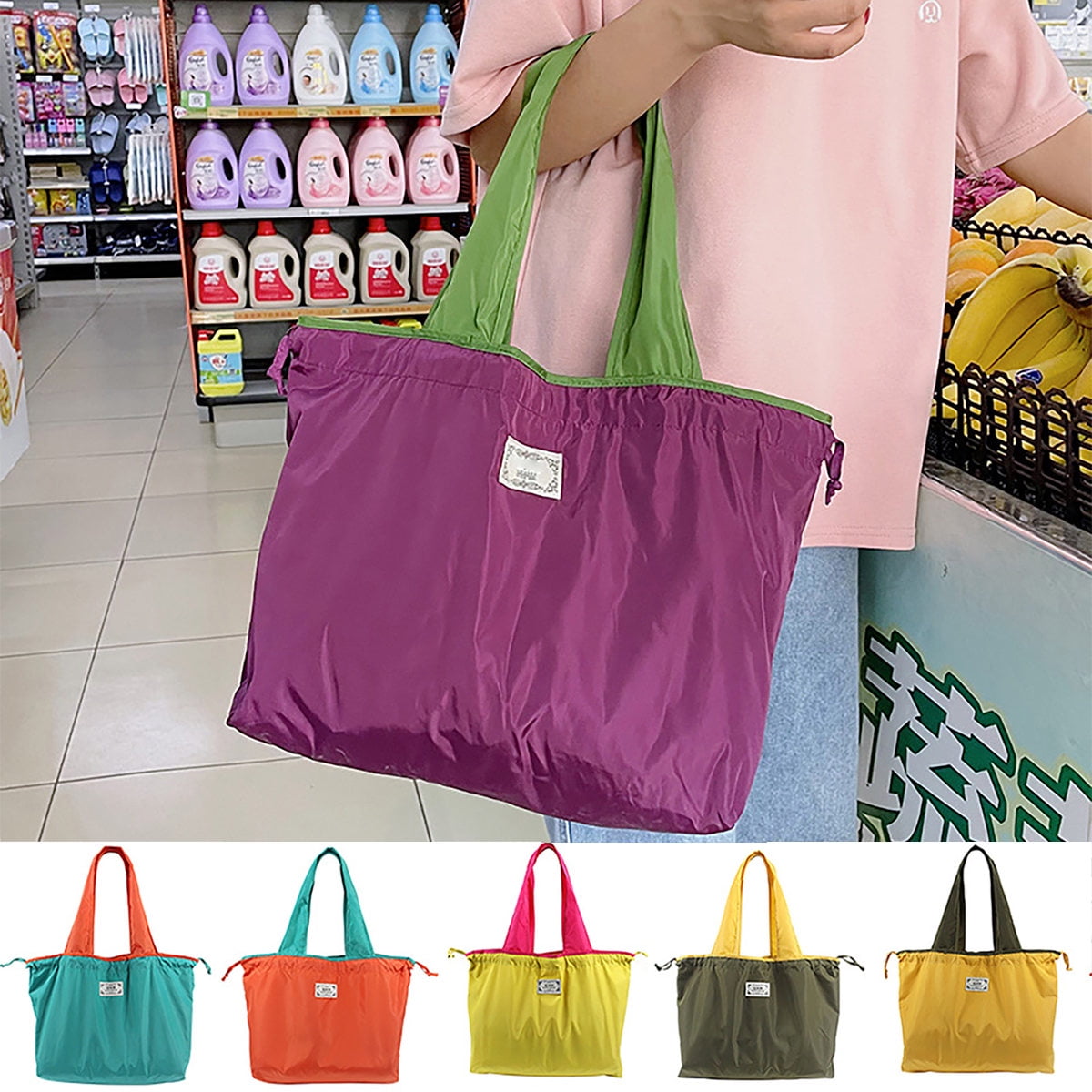 Dream Lifestyle Reusable Shopping Totes, Grocery Bags with Drawstring ...