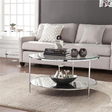32 White Glass And Metal Two Tier Round Coffee Table - Walmart.com