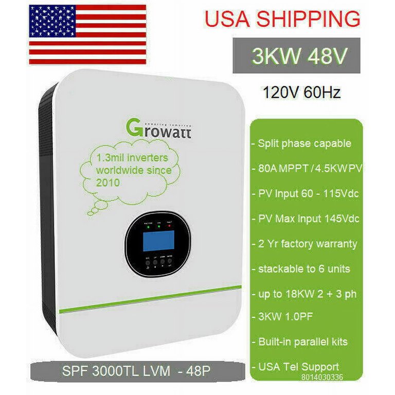 Growatt Solar Inverter 3KW 120V Split Phase Off-grid, 50% OFF