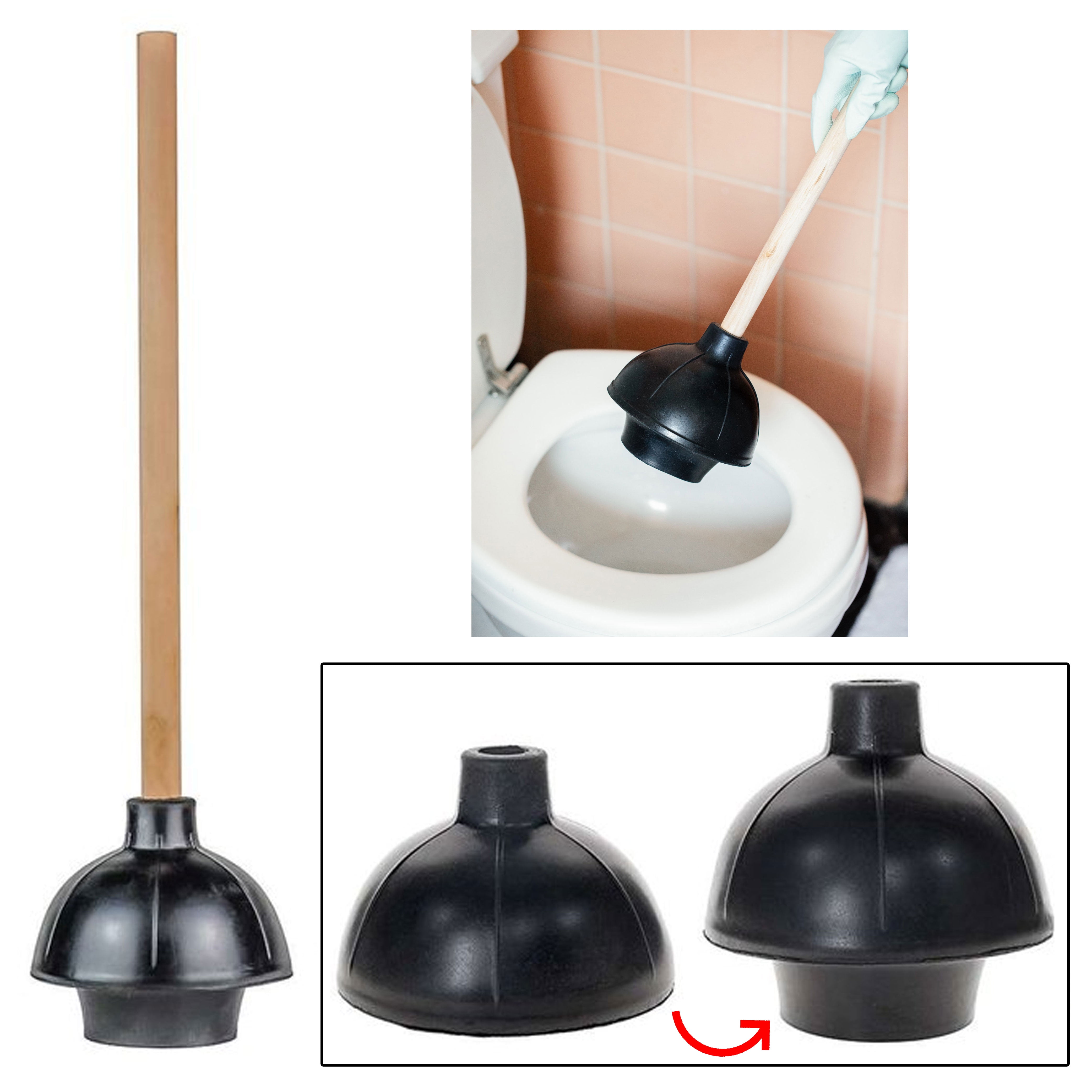 1 Toilet Plunger 19"L Wooden Handle Heavy Duty Rubber Flange Pump ...