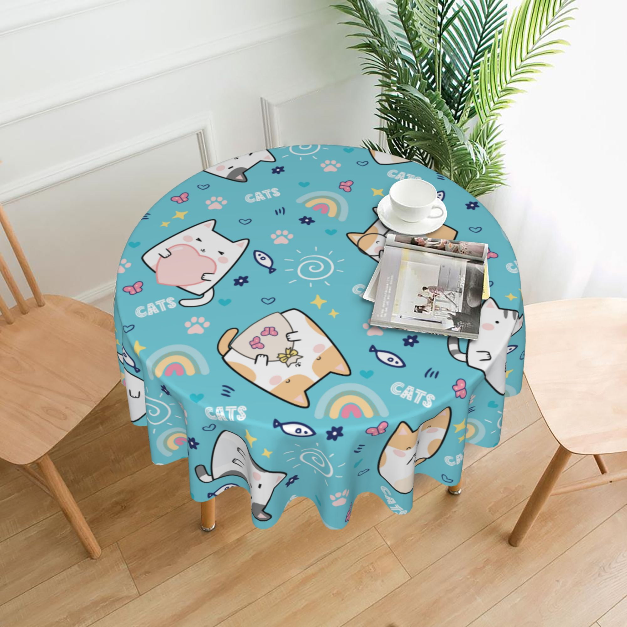 ZICANCN Round Table Cloths 60 Inch, Kawaii Cute Cartoon Cats Animals ...