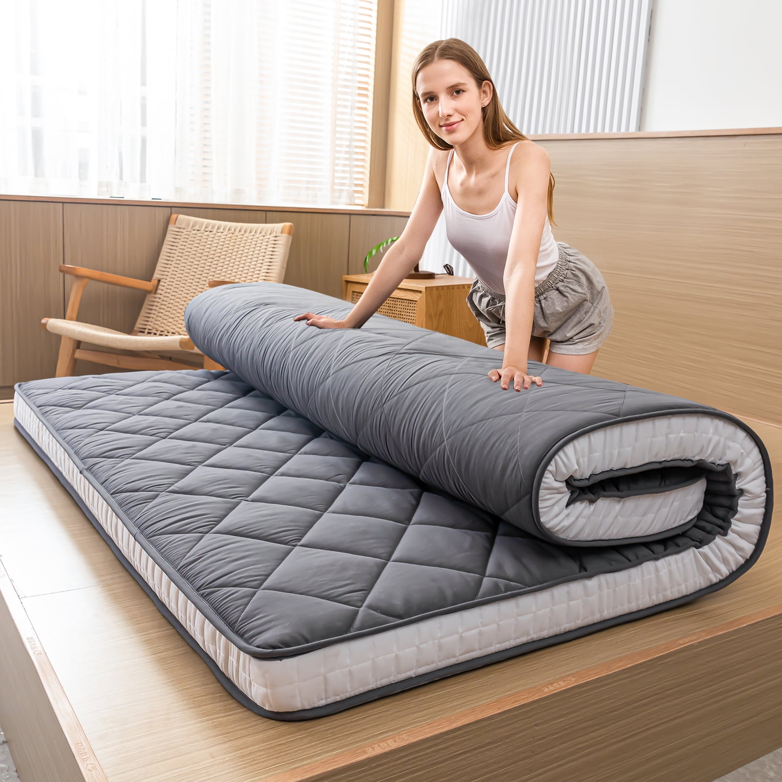 Diamond Patterned Futon Mattress, Extra Thick Japanese Floor Mattress ...