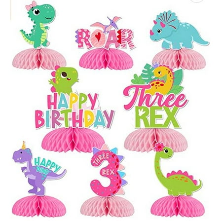Pink Dinosaur Honeycomb Centerpieces, Little Dino Three Rex Roar ...