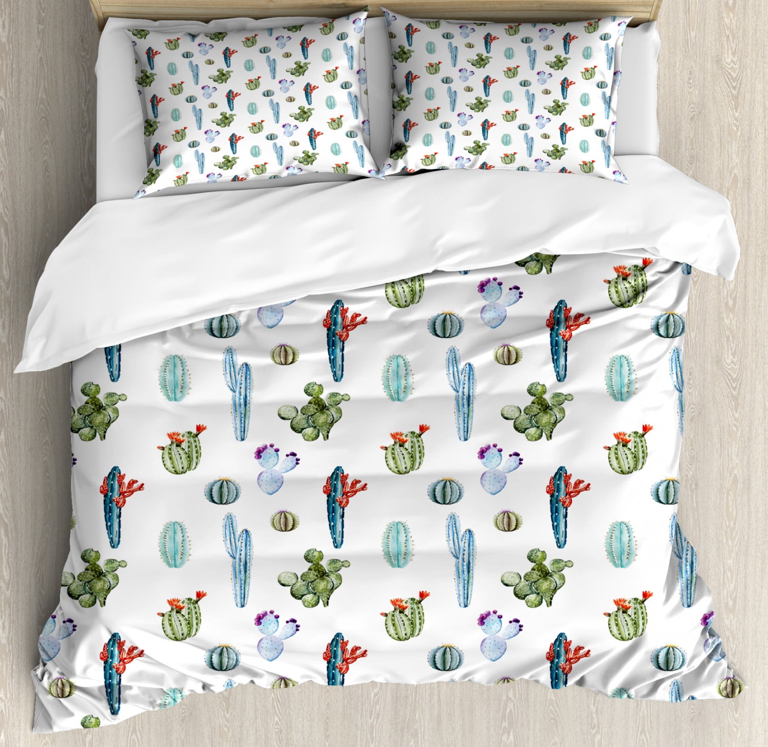 Cactus Duvet Cover Set Queen Size, Cute Watercolor Indigenous Plants ...