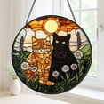 Cat Couple Window Suncatcher, Black Orange Garden Glass Art Decor, Warm ...