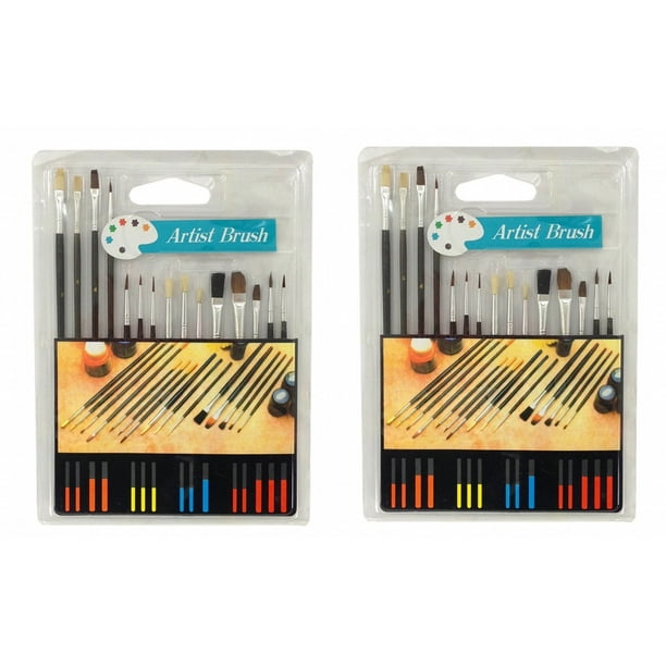 2 Pack of 15 Piece Artist Paint Brush Sets Mixed Sizes, Acrylic Oil ...