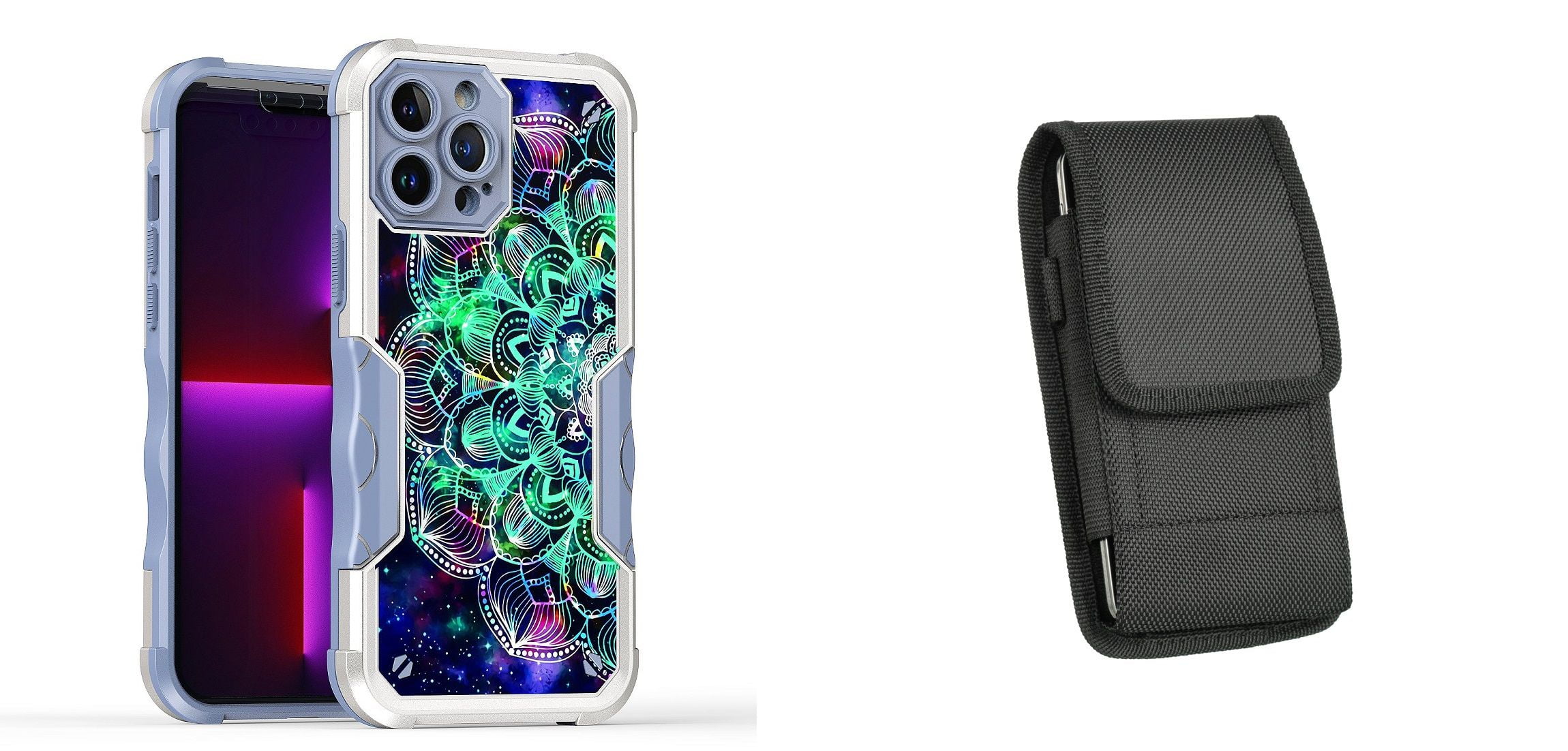 Case and Pouch Bundle for iPhone 14 Plus: Heavy Duty Armor Rugged Case ...
