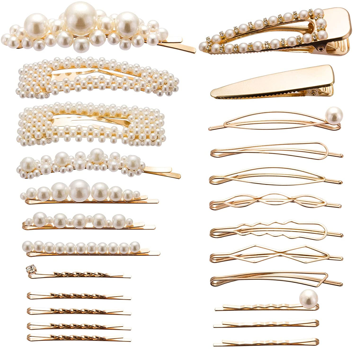 Naler 24Pcs Pearl Hair Clips, Metal Geometric Hairpins Handmade Hair ...