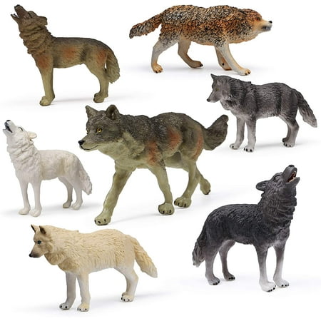 7pcs Wolf Toy Figurines Wolf Animals Figures for Kids Wolf Toy Playset ...