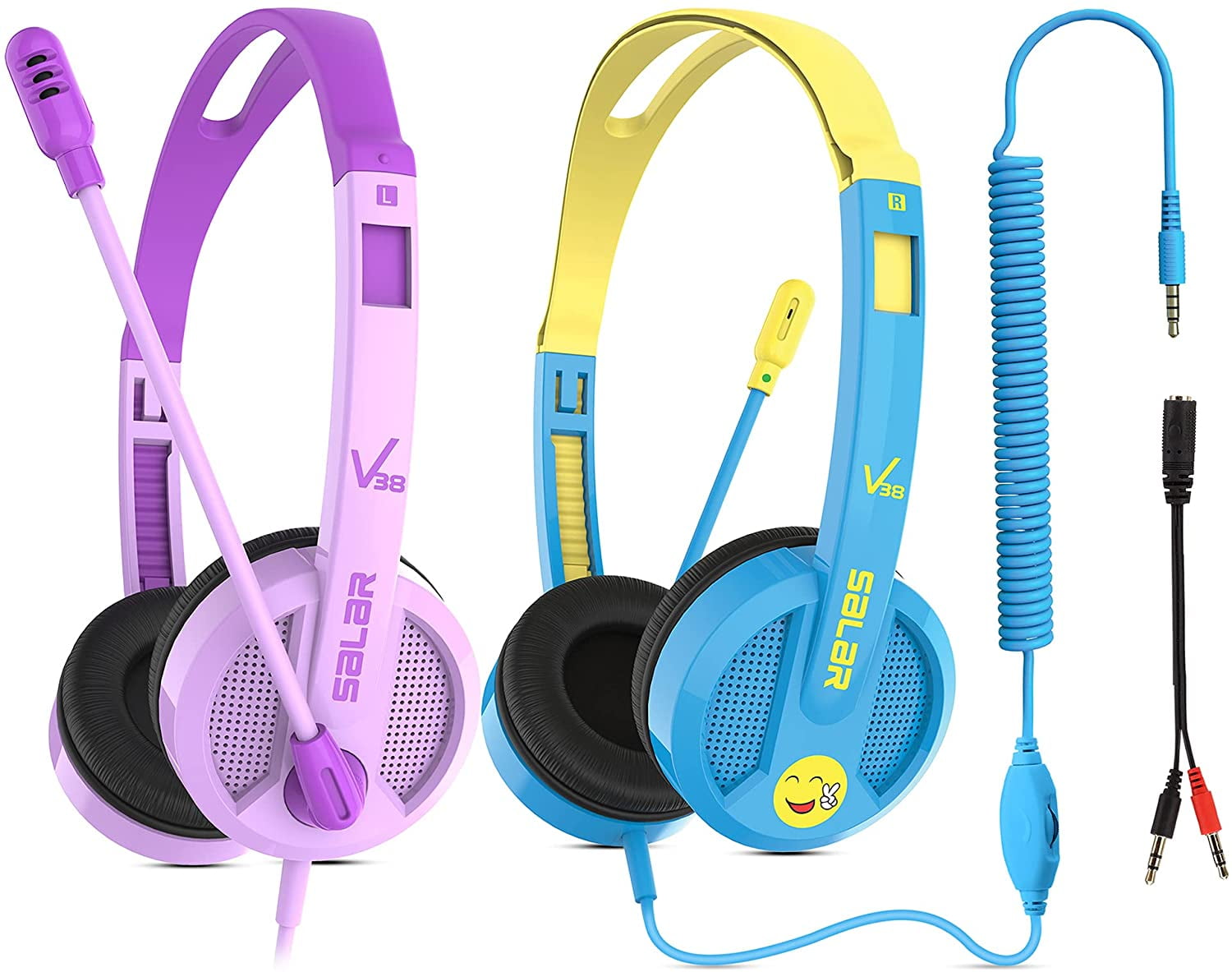 2 Pack Kids Headphones with Microphone for School, Wired Headphones for ...