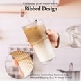 4PCS Ribbed Glass Cups with Lids and Straws, 20oz Vintage Drinking ...