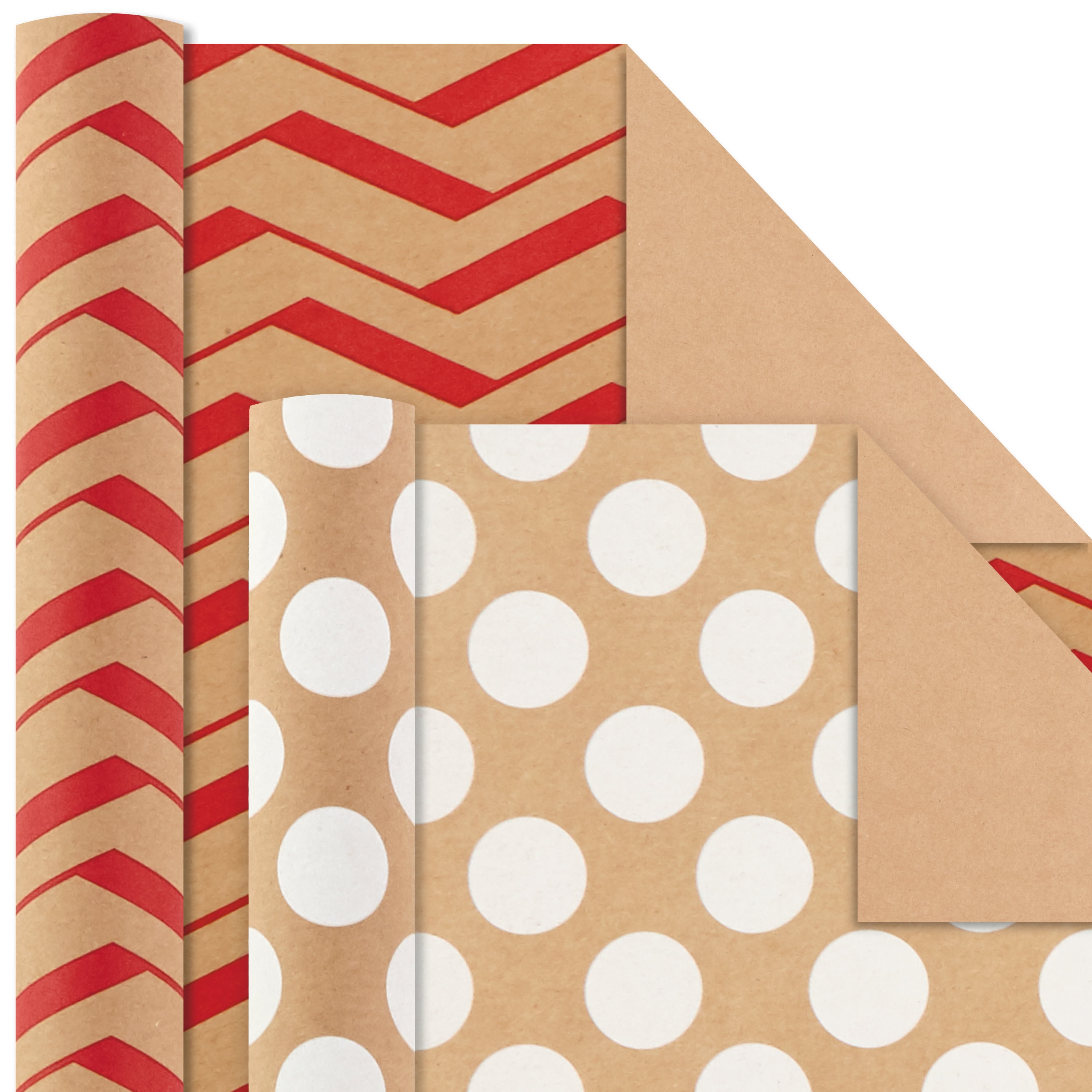 Buy Hallmark Kraft Wrapping Paper Bundle, Kraft Brown/Red/Blue/White ...