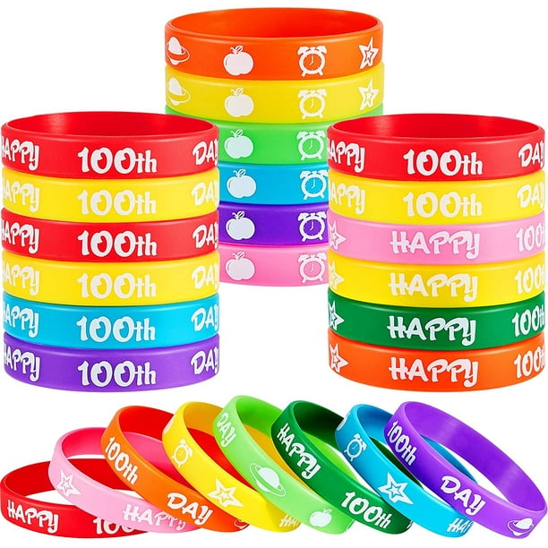 48 Pieces 100th Day of School Silicone Bracelets Back to School ...
