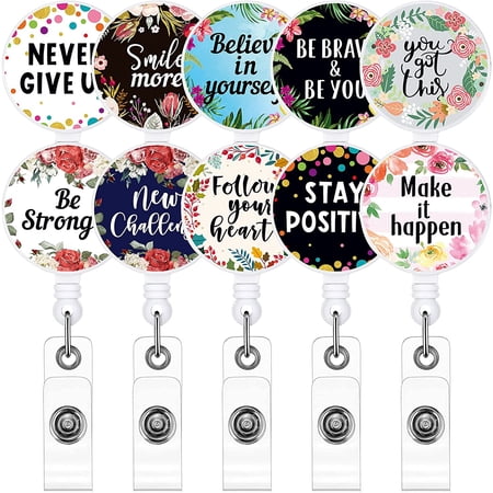 10 Pieces Badge Reel with Motivation Quotes Retractable ID Badge Holder ...