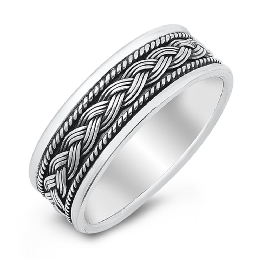 Oxidized Sterling Silver Braided Rope Band Ring Size 13 - Walmart.com