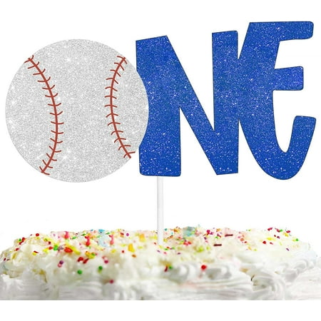 Baseball Softball Cake Topper Blue White Glitter One Year Old Theme ...
