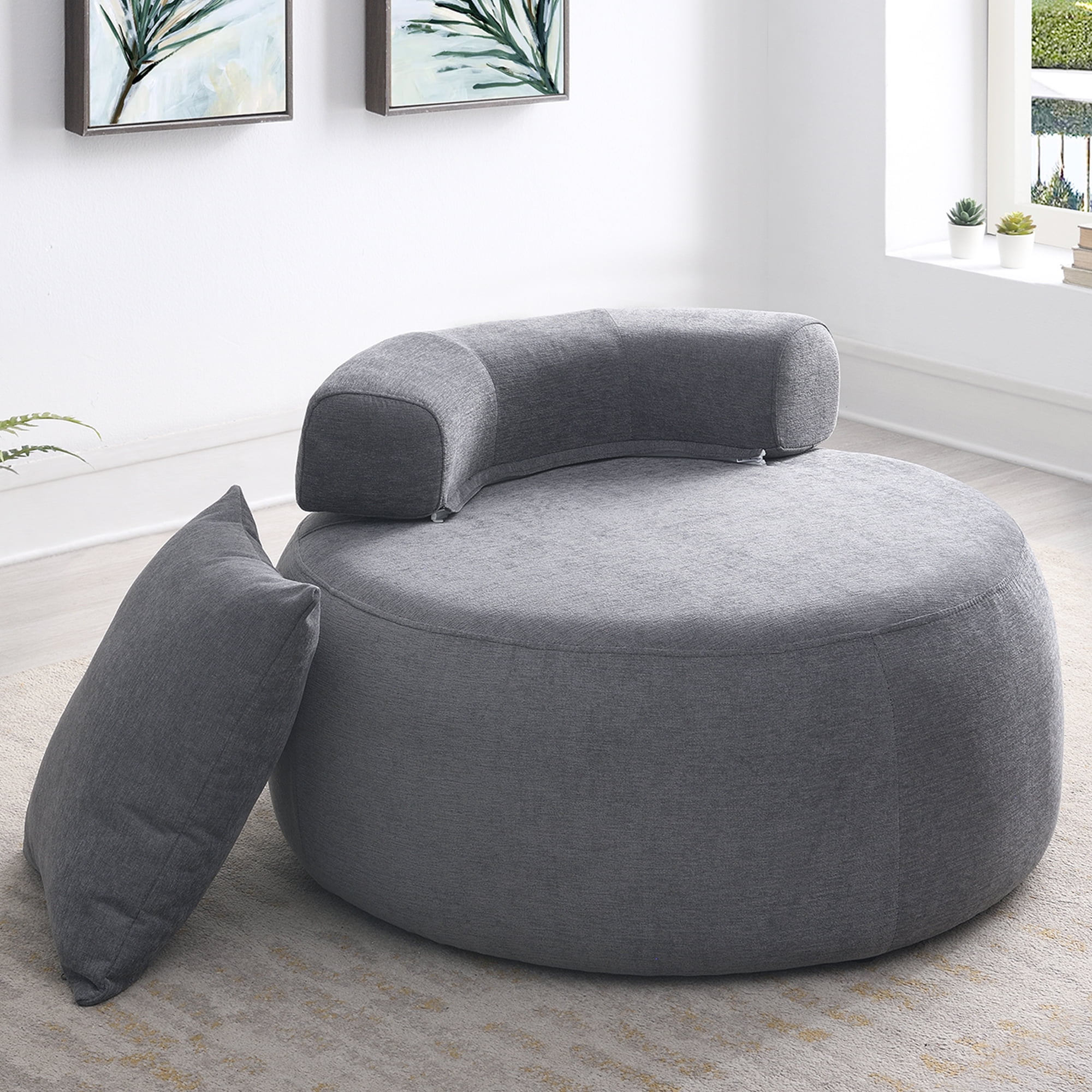 32" Round Lounge Chair with Pillow, Modern Chenille Reading Chair, High ...