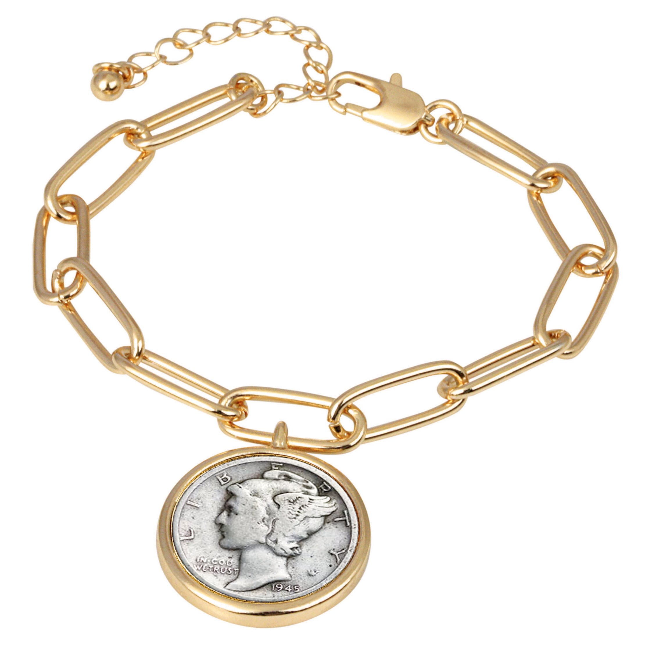 American Coin Treasures Mercury Dime Coin Elongated Link Bracelet - 7 ...