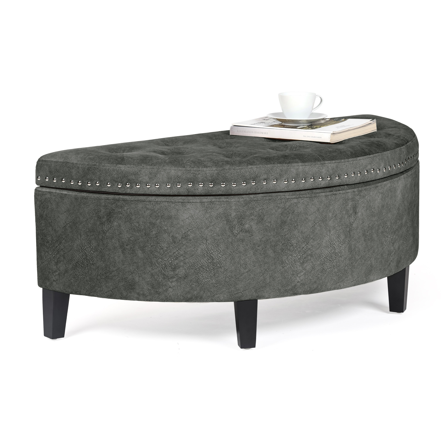 Homebeez 43.5" Half Moon Storage Ottoman,Button Bedroom Benches for ...