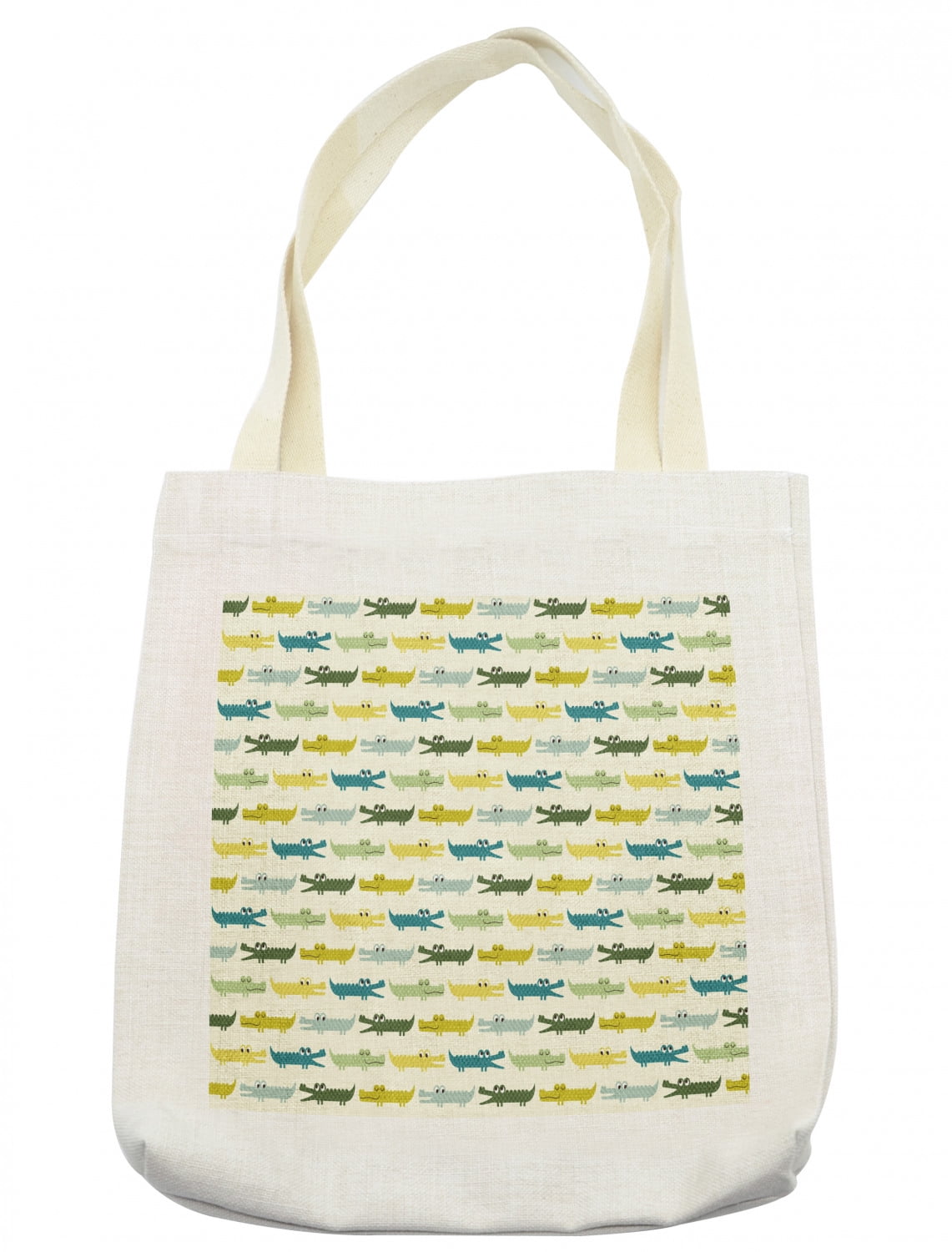 Animal Tote Bag, Crocodile Characters in Cartoon Style Funny Faces ...