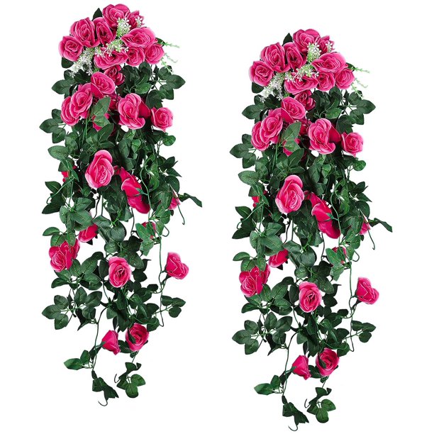 RECUTMS Artificial Red Hanging Roses Flowers 3.3Ft Plants Vine 2Pcs for ...