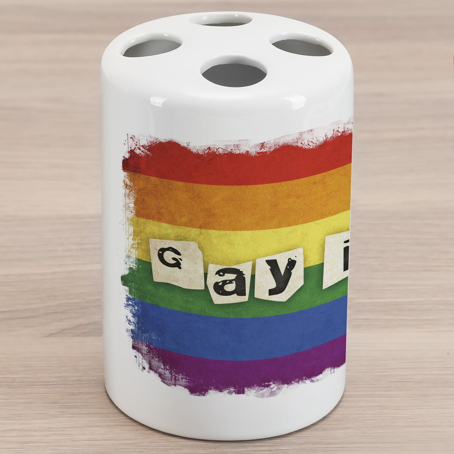 Pride Ceramic Toothbrush Holder Dated Aged Iconic Rainbow Flag With