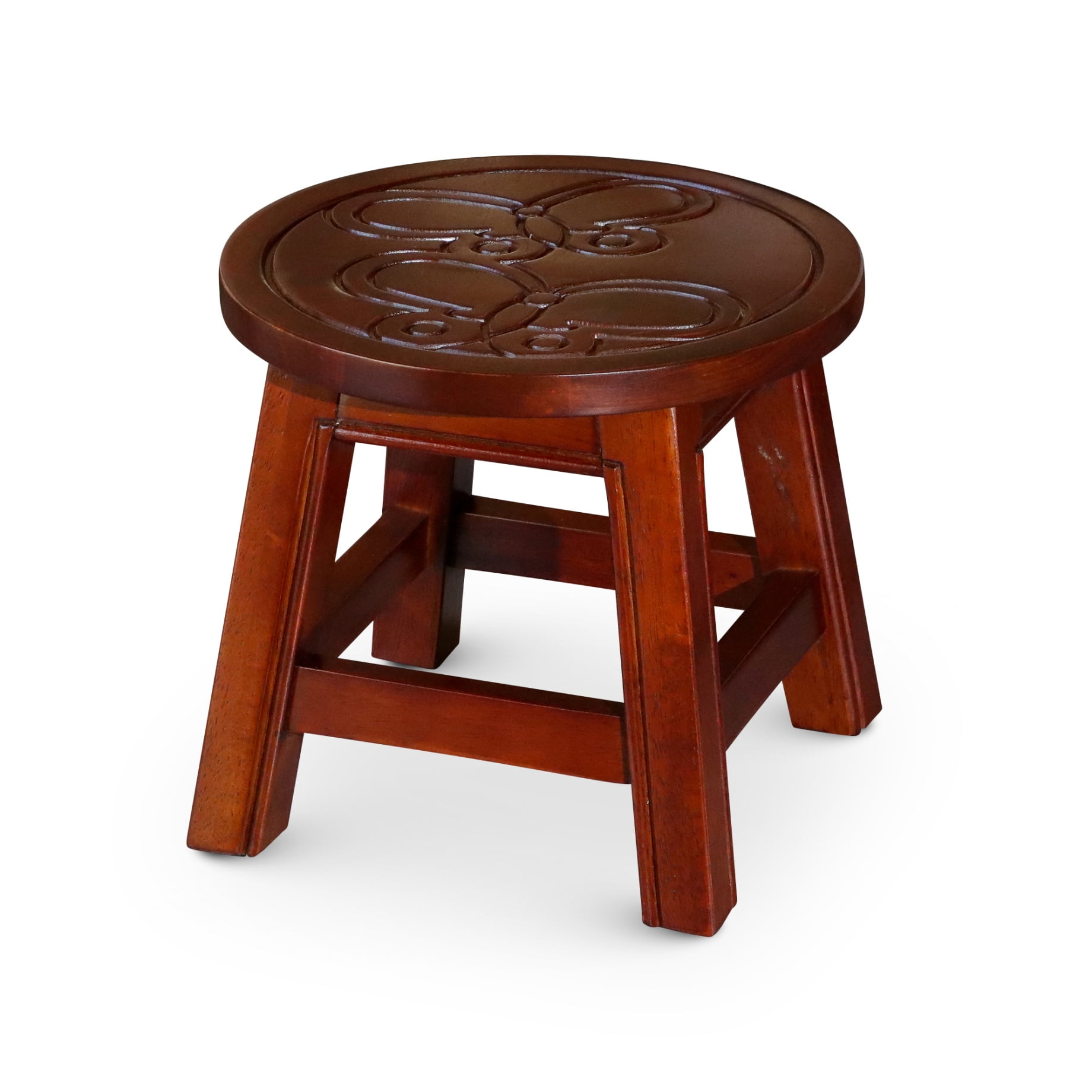 Carved Wooden Foot Rest Stool Under Desk with Butterfly, Small Round ...
