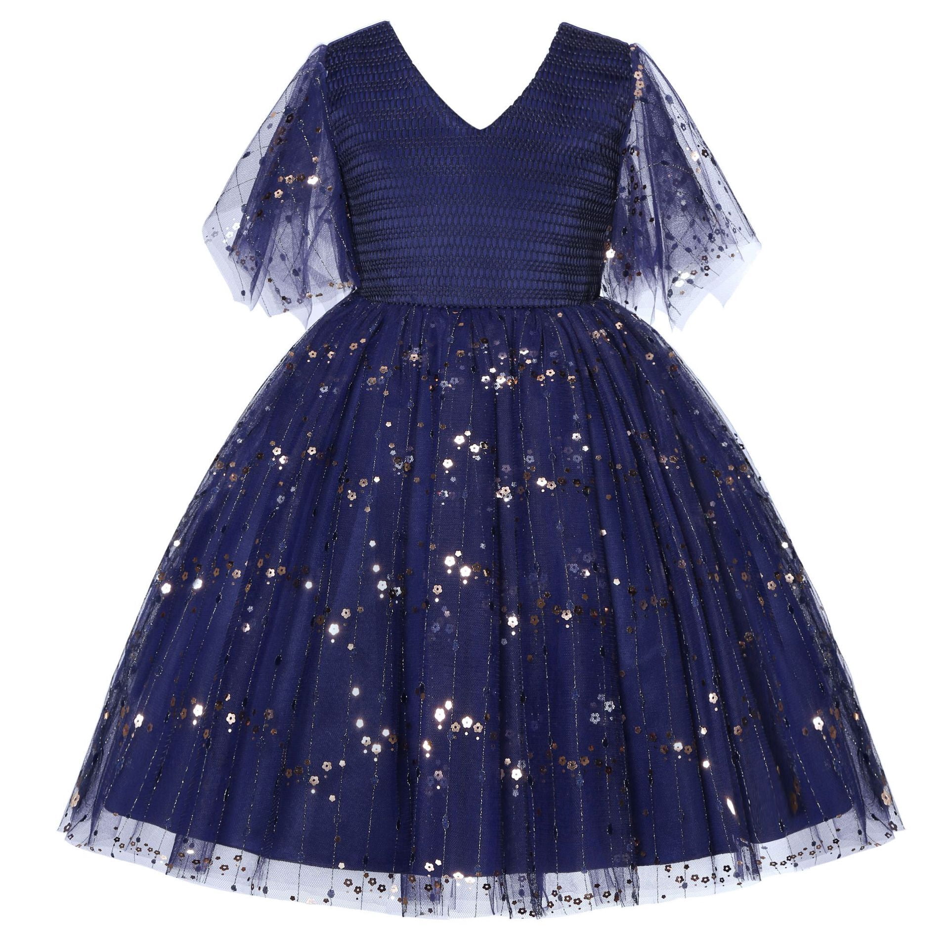 Flower Girls Sequin Dress Kids Tulle Sleeve Tutu Wedding Pageant Gown 2 ...