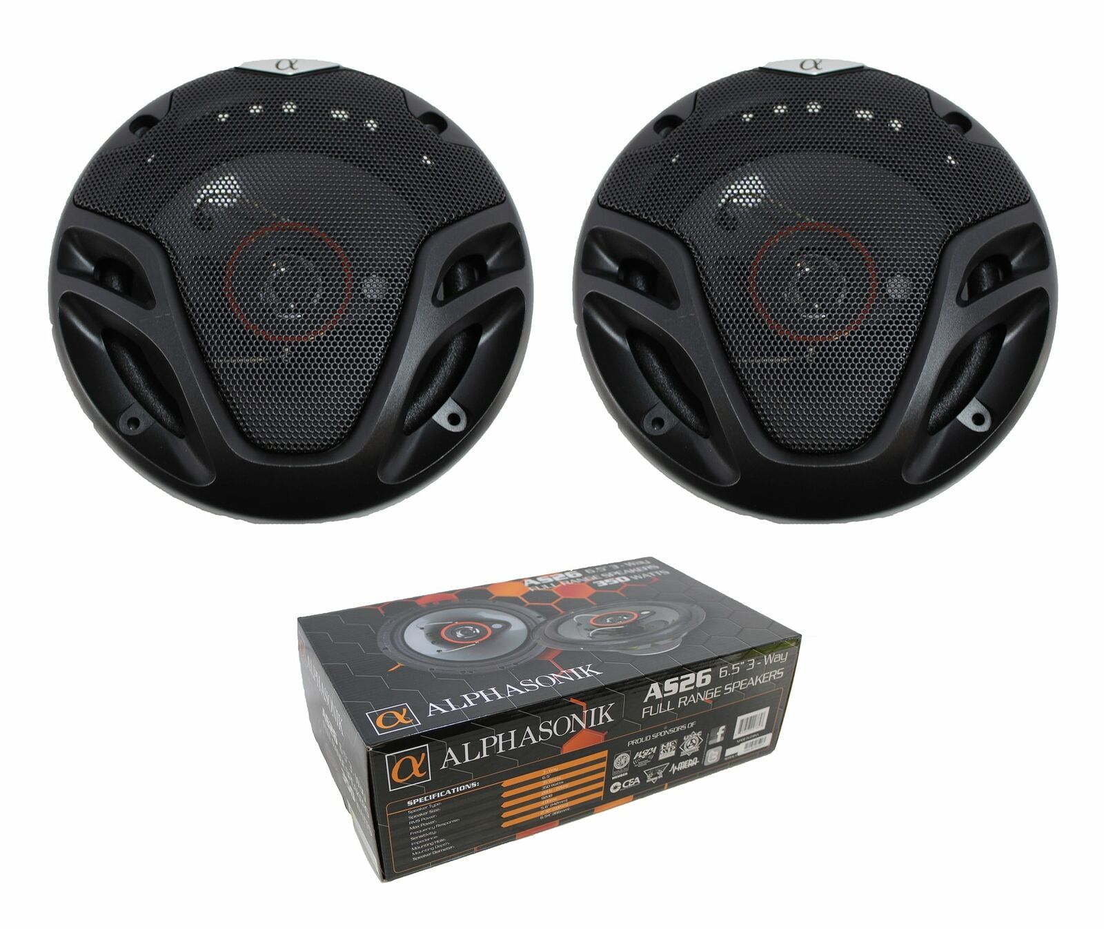 Pair of Alphasonik 6.5" 3-Way 700W Full Range Speakers 4 Ohm AS26 ...