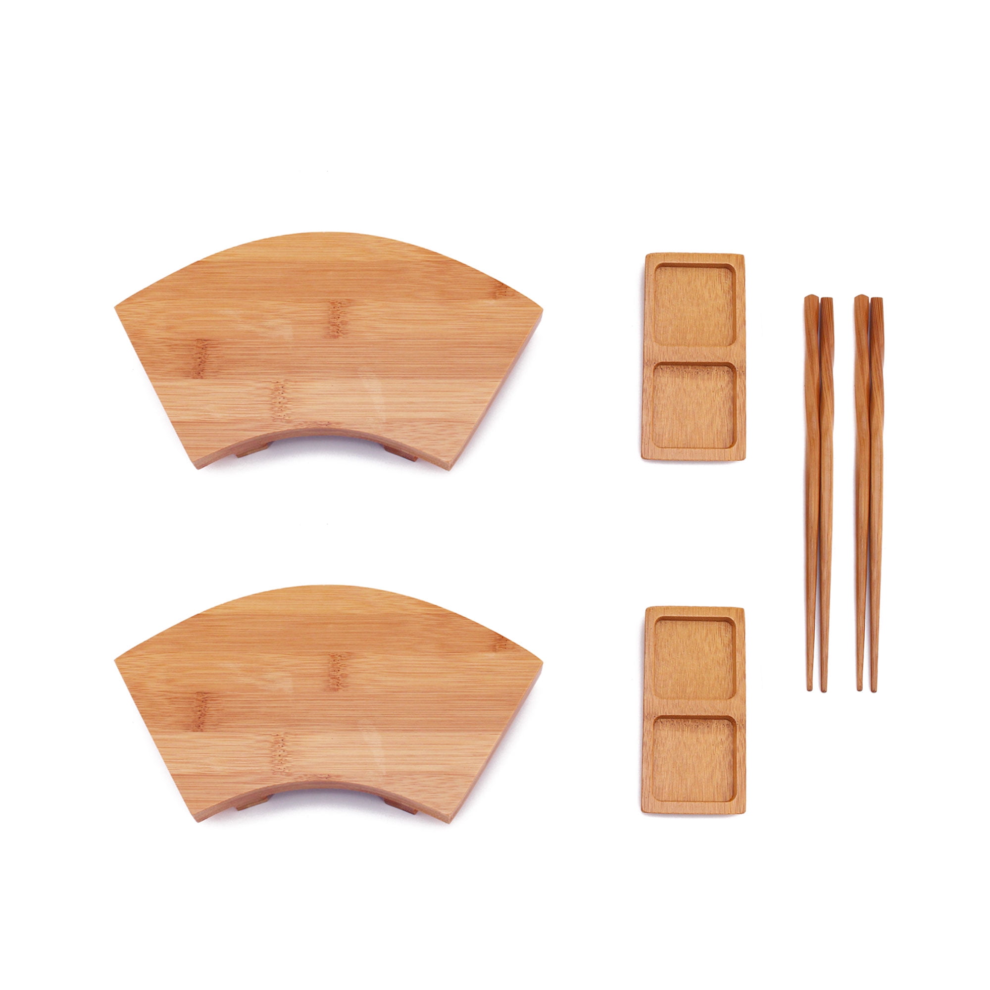 BambooMN Bamboo Sushi Board Tray, Chopsticks and Compartment Sauce Dish ...