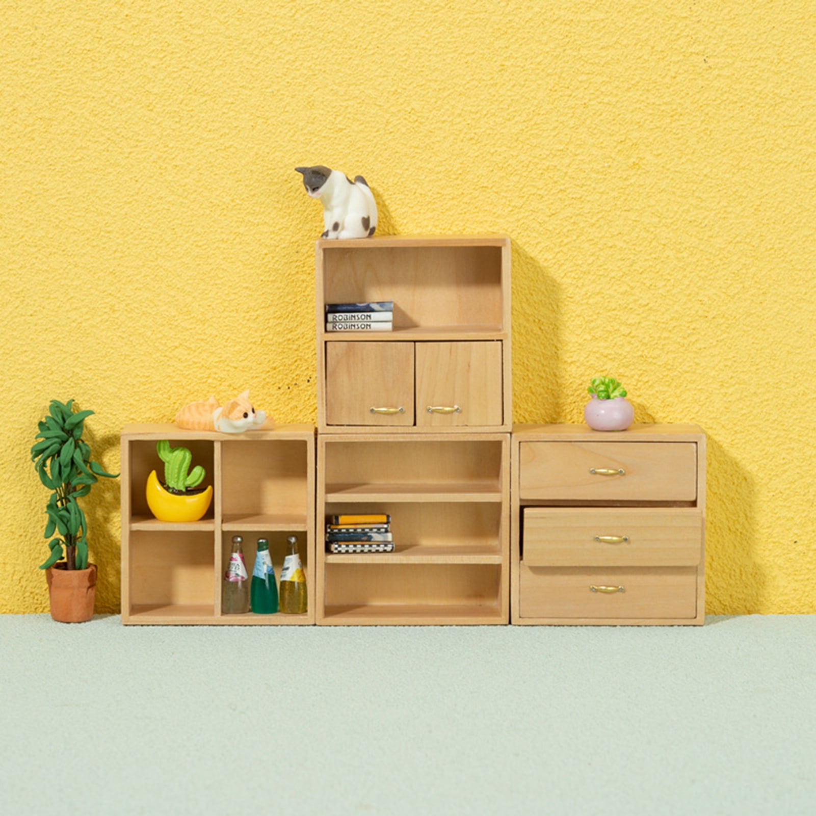Hesroicy 4Pcs 1:12 Cabinet Model Hand-made Realistic Wooden Dollhouse ...