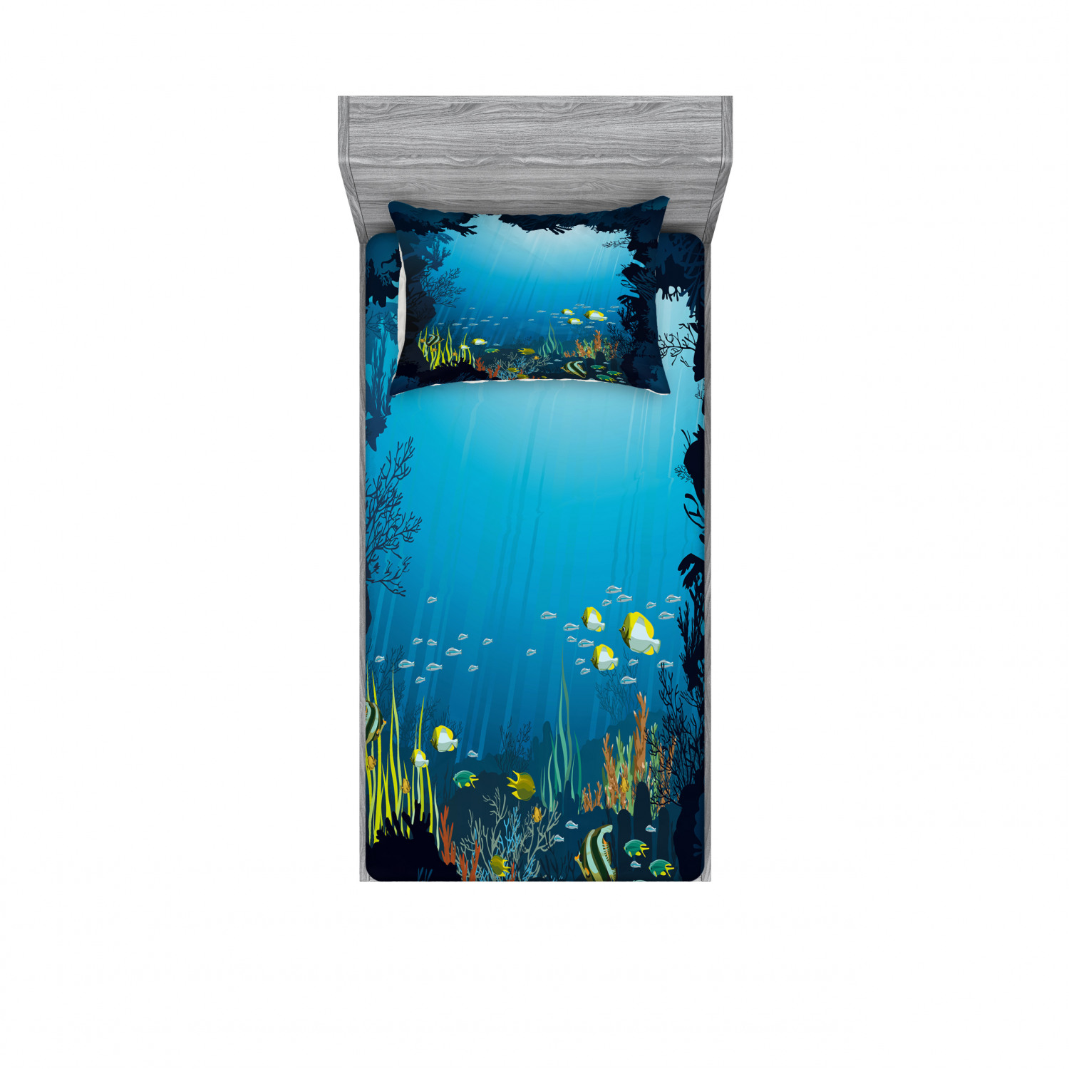 Ocean Bedding Set with Sheet & Covers, Topical Underwater Cave Fishes ...