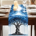 Blue Trees Burlap Cotton Table Runner 14x72 Inches Long, Boho Nature ...
