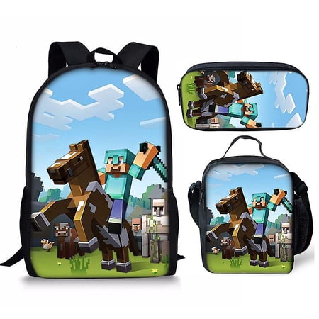 Minecraft Square People Children's Schoolbag Three-piece Set Bag Pencil ...