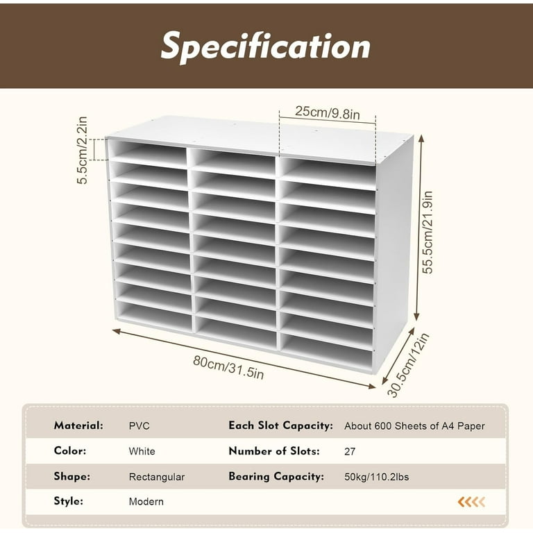 24 Slot Mail Sorter Organizer Classroom Paper Storage White 24-Slot ...