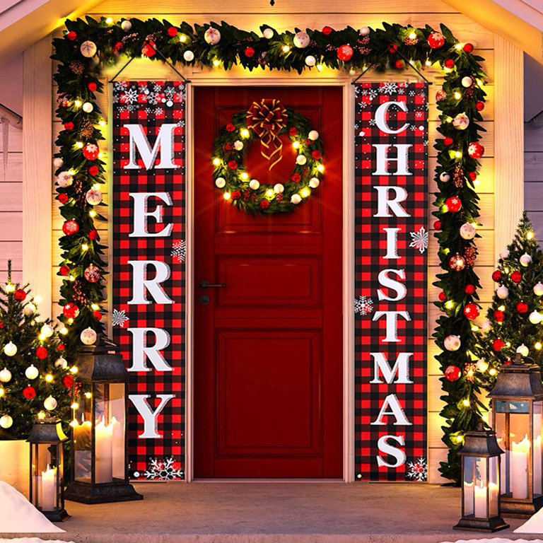 Plaid Merry Christmas Banner, Pieces Welcome Merry Christmas Front Door P